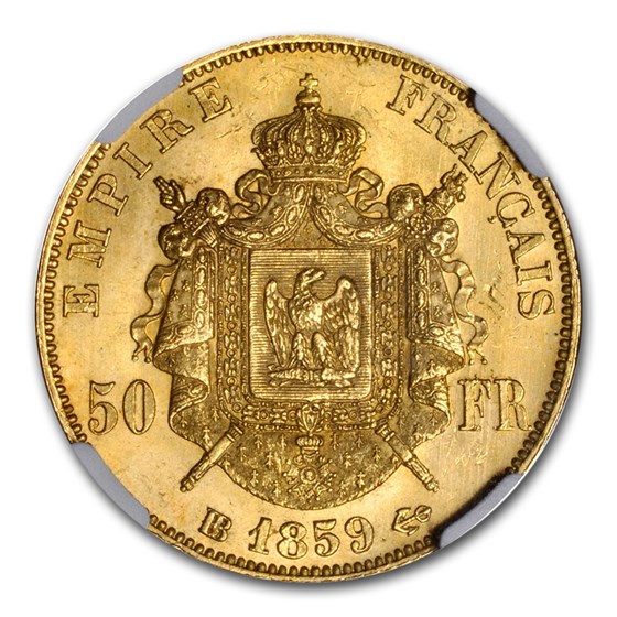 Buy 1859-BB France Gold 50 Francs Napoleon III MS-64 NGC | APMEX