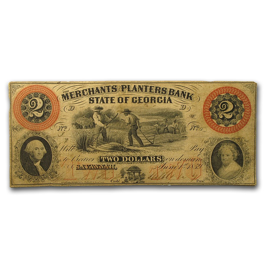 Buy 1859 Merchants & Planters Bank, Savannah, GA $2.00 VF | APMEX