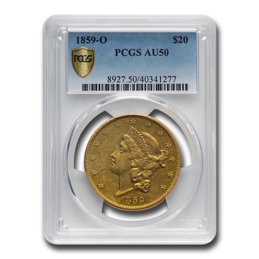 1859-O $20 Liberty Gold Double Eagle AU-50 PCGS