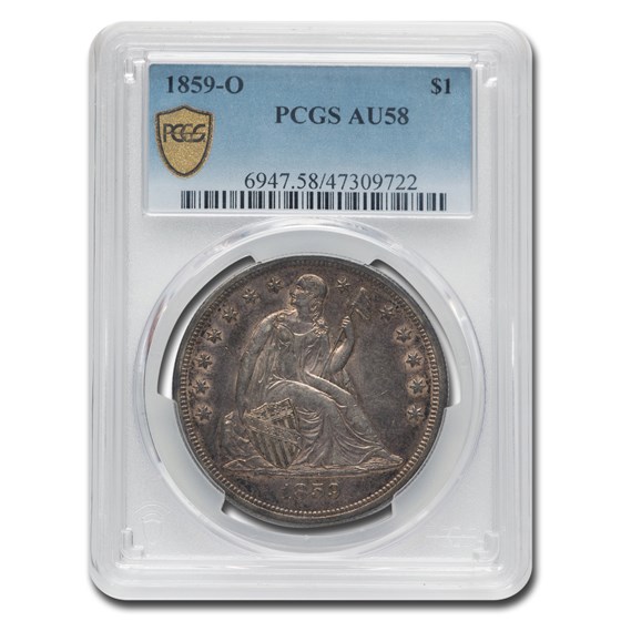 1859-O Liberty Seated Dollar AU-58 PCGS