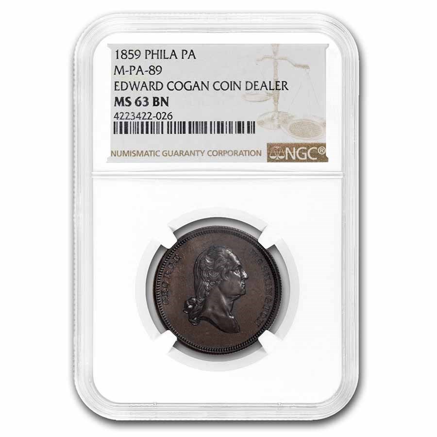 Buy 1859 Phila PA Edward Cogan Coin Dealer MS-63 NGC (Brown) | APMEX