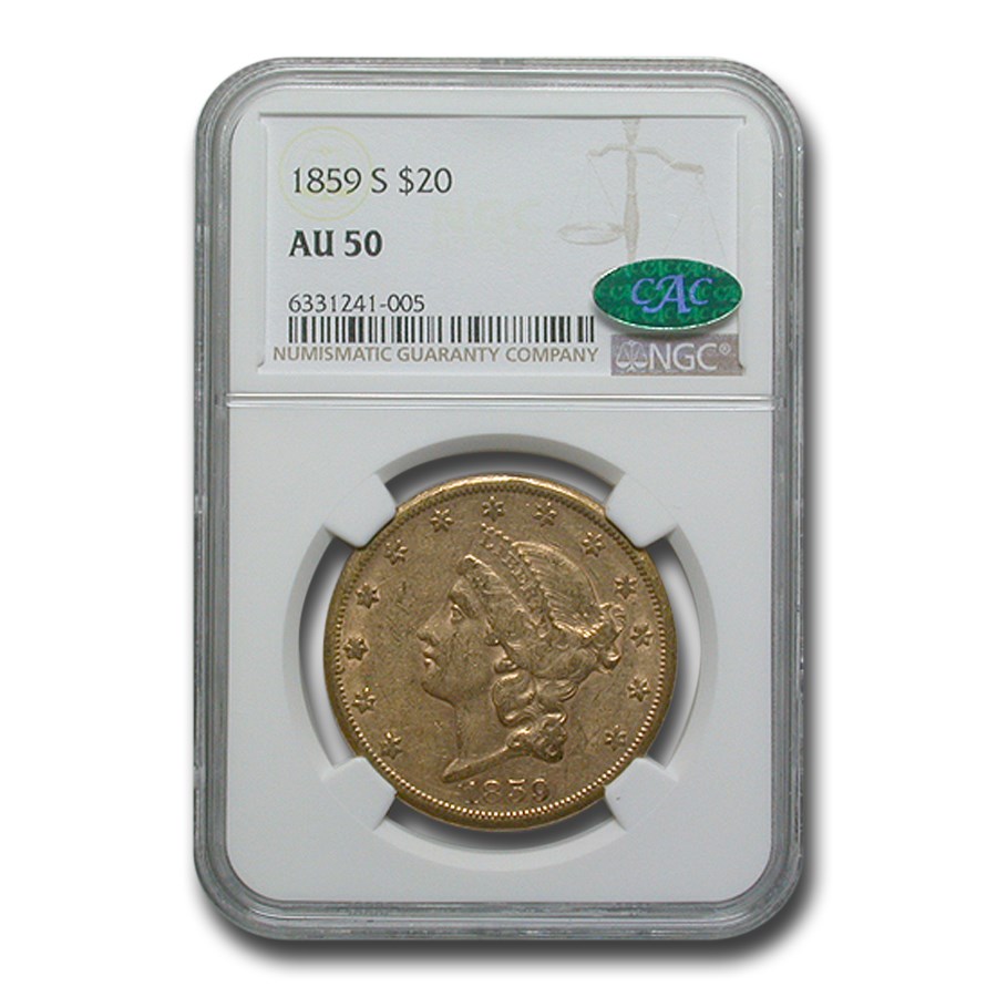Buy 1859-S $20 Liberty Gold Double Eagle AU-50 NGC CAC | APMEX