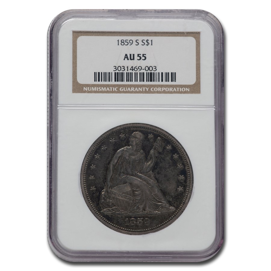 1859-S Liberty Seated Dollar AU-55 NGC