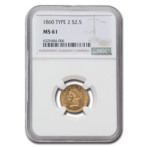 Buy 1860 $2.50 Liberty Gold Quarter Eagle Type 2 MS-61 NGC | APMEX