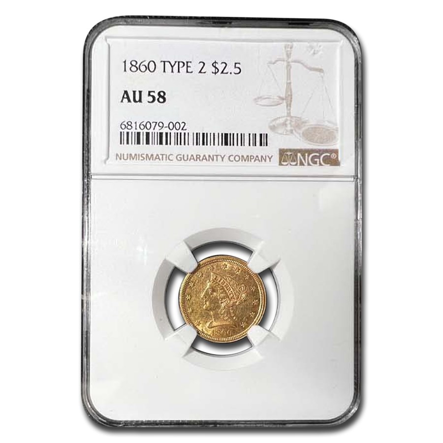 Buy 1860 $2.50 Liberty Gold Quarter Eagle Type-II AU-58 NGC | APMEX