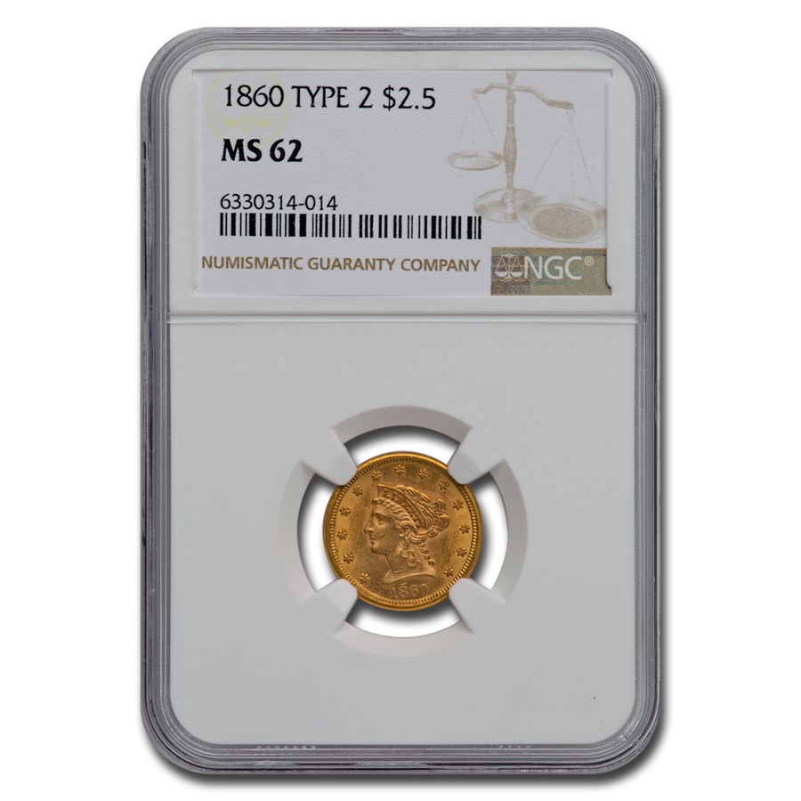 Buy 1860 $2.50 Liberty Gold Quarter Eagle Type-II MS-62 NGC | APMEX