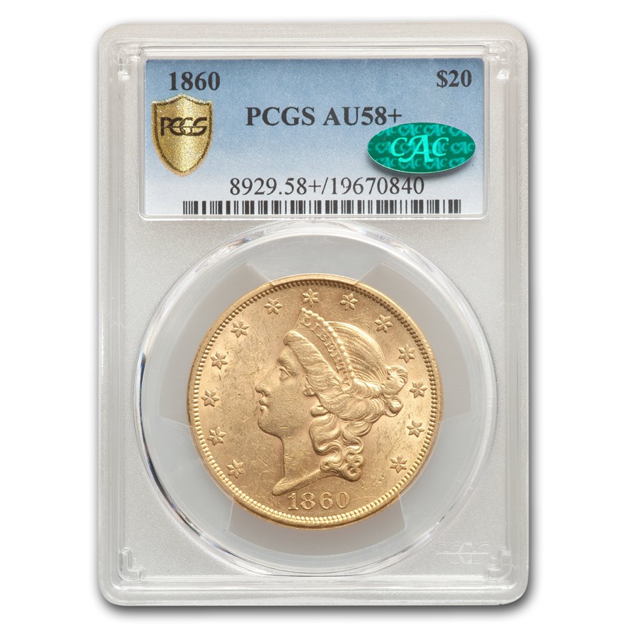 Buy 1860 $20 Liberty Gold Double Eagle AU-58+ PCGS CAC | APMEX