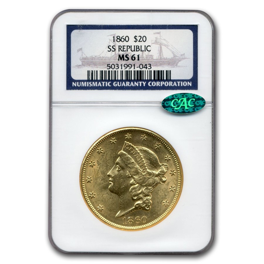 Buy 1860 $20 Liberty Gold Double Eagle MS-61 NGC CAC (SS Republic) | APMEX