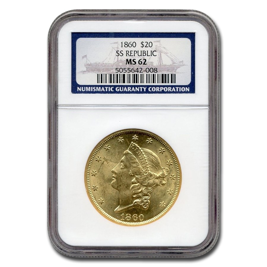 Buy 1860 $20 Liberty Gold Double Eagle MS-62 NGC (SS Republic) | APMEX