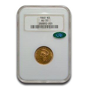 1860 $3 Gold Princess AU-55 NGC CAC