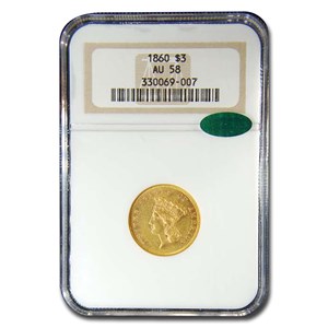 1860 $3 Gold Princess AU-58 NGC CAC