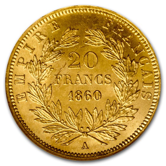 Buy 1860-A France Gold 20 Francs Napoleon III MS-64 NGC | APMEX