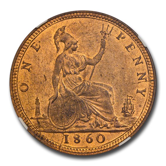 Buy 1860 Great Britain Bronze Penny Victoria MS-64 NGC (Red/Brown) | APMEX