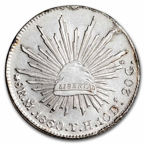 Buy 1860-Mo TH Mexico Silver 8 Reales Cap & Rays BU | APMEX