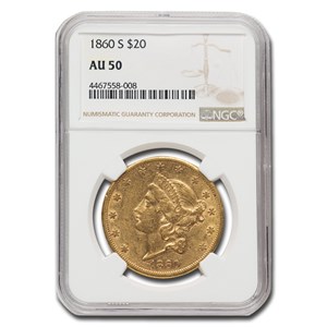 Buy 1860-S $20 Liberty Gold Double Eagle AU-50 NGC | APMEX