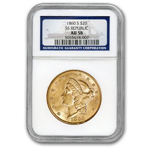 Buy 1860-S $20 Liberty Gold Double Eagle AU-58 NGC (SS Republic) | APMEX