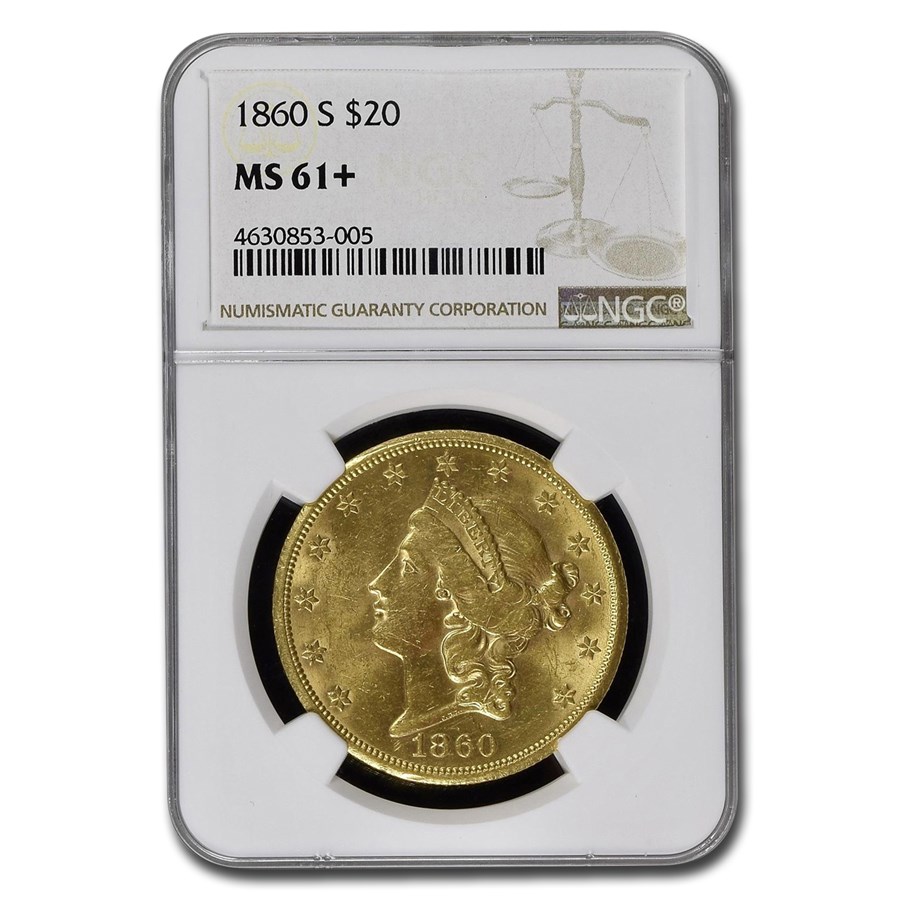 Buy 1860-S $20 Liberty Gold Double Eagle MS-61+ NGC | APMEX