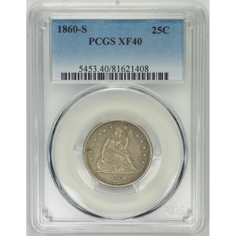 Buy 1860-S Liberty Seated Quarter XF-40 PCGS | APMEX