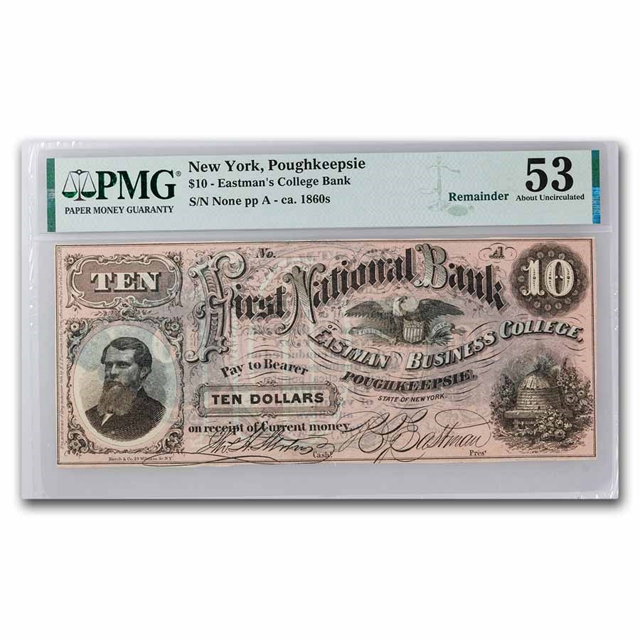 Buy 1860s $10 Eastman's College Bank NY AU-53 PMG - Remainder | APMEX