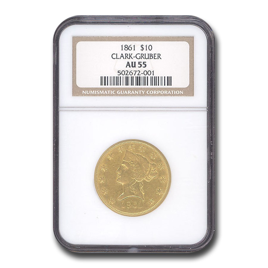 Buy 1861 $10 Clark Gruber Colorado Gold Rush AU-55 NGC | APMEX