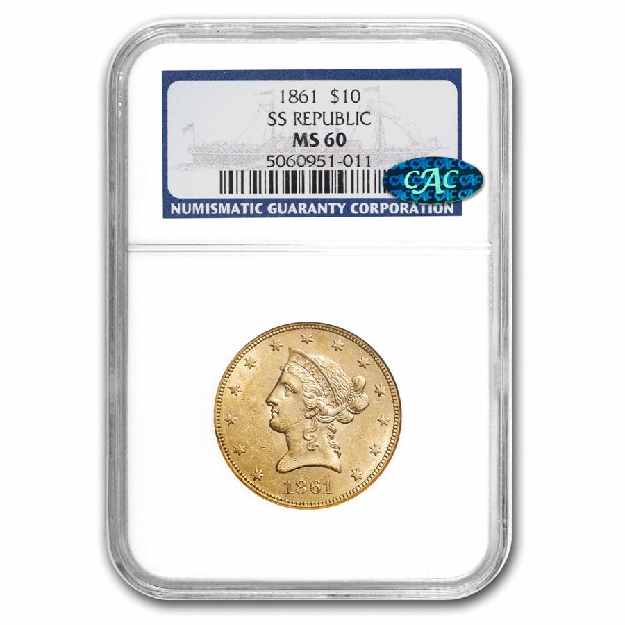 Buy 1861 $10 Liberty Gold Eagle MS-60 NGC CAC (S.S. Republic) | APMEX