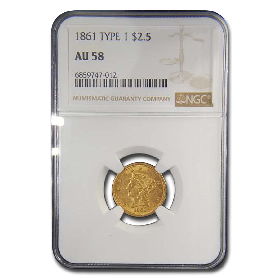 Buy 1861 $2.50 Liberty Gold Quarter Eagle Type 1 AU-58 NGC | APMEX