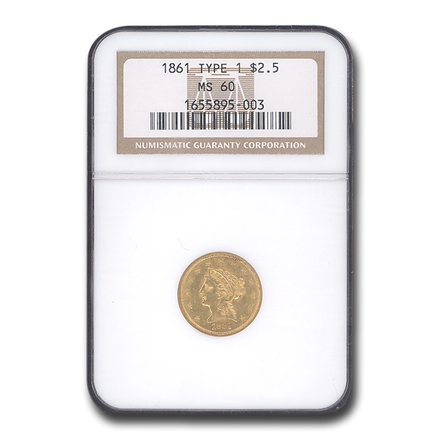 Buy 1861 $2.50 Liberty Gold Quarter Eagle Type 1 MS-60 NGC | APMEX