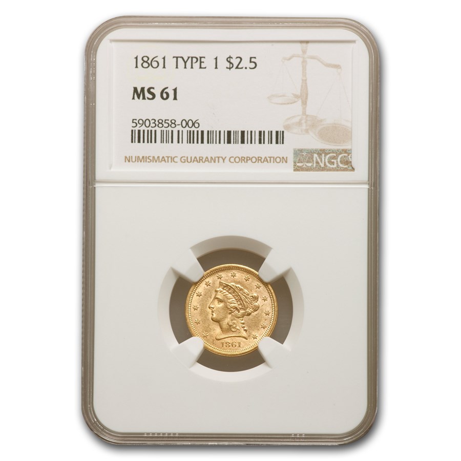 Buy 1861 $2.50 Liberty Gold Quarter Eagle Type 1 MS-61 NGC | APMEX