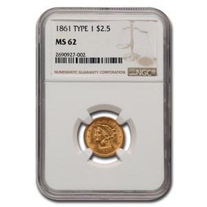 Buy 1861 $2.50 Liberty Gold Quarter Eagle Type 1 MS-62 NGC | APMEX