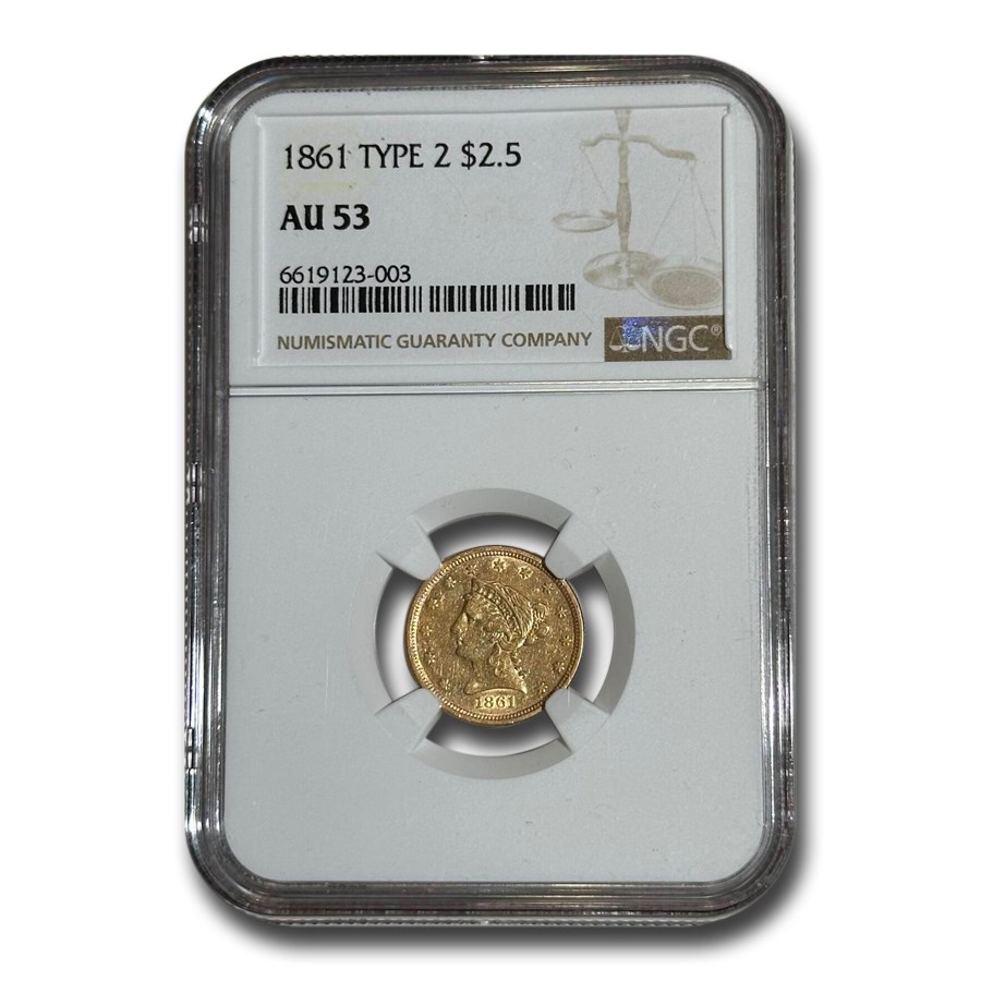 1861 $2.50 Liberty Gold Quarter Eagle Type 2 AU-53 NGC