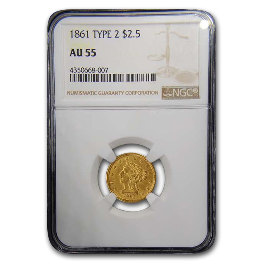 Buy 1861 $2.50 Liberty Gold Quarter Eagle Type 2 AU-55 NGC | APMEX