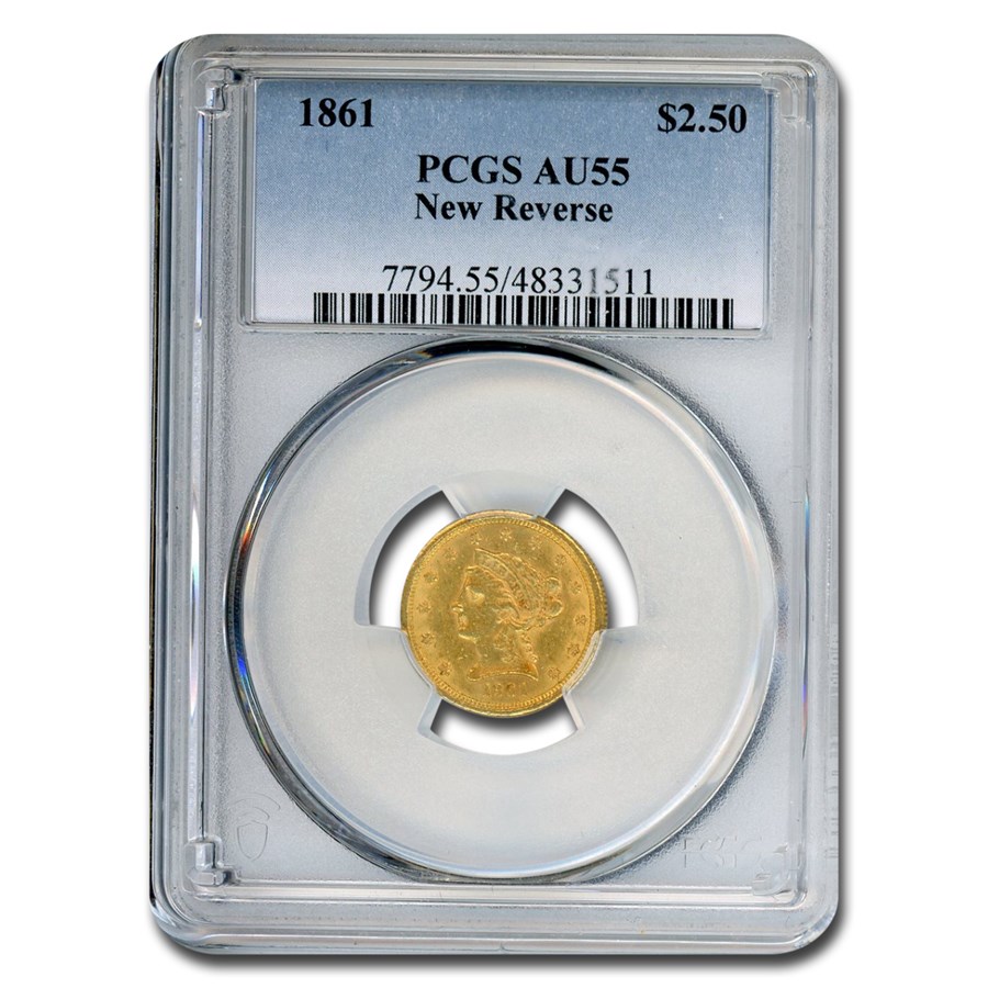 Buy 1861 $2.50 Liberty Gold Quarter Eagle Type 2 AU-55 PCGS | APMEX