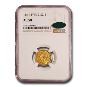 Buy 1861 $2.50 Liberty Gold Quarter Eagle Type 2 AU-58 NGC CAC | APMEX