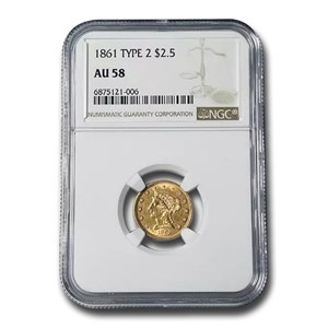 Buy 1861 $2.50 Liberty Gold Quarter Eagle Type 2 AU-58 NGC | APMEX