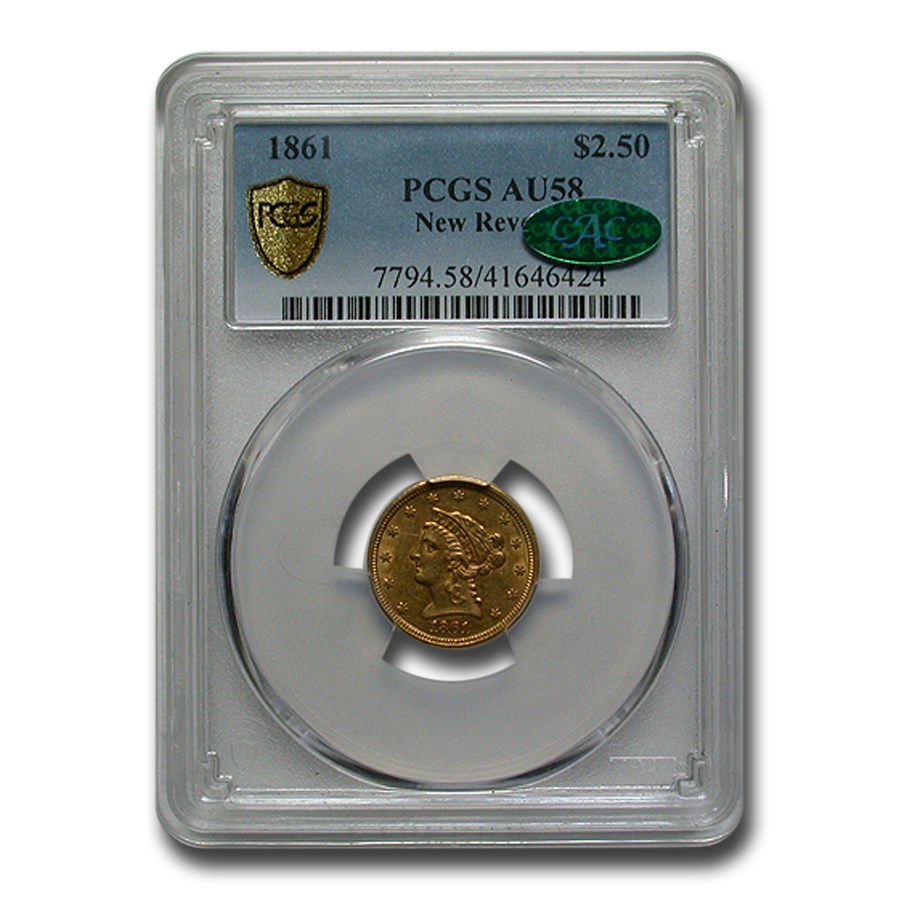 Buy 1861 $2.50 Liberty Gold Quarter Eagle Type 2 AU-58 PCGS CAC | APMEX