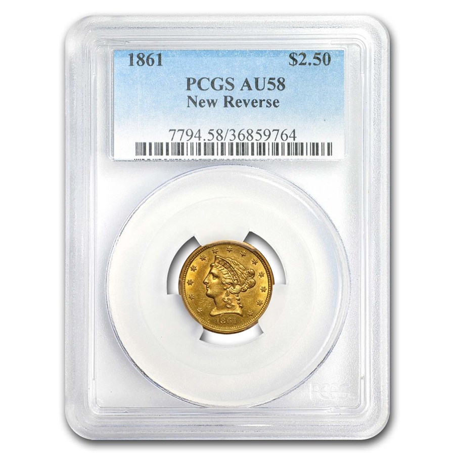 Buy 1861 $2.50 Liberty Gold Quarter Eagle Type 2 AU-58 PCGS | APMEX