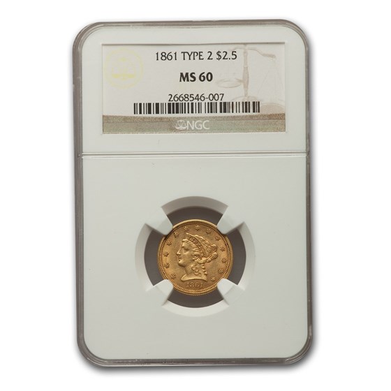 Buy 1861 $2.50 Liberty Gold Quarter Eagle Type 2 MS-60 NGC | APMEX