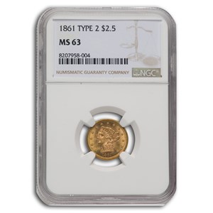 Buy 1861 $2.50 Liberty Gold Quarter Eagle Type 2 MS-63 NGC | APMEX
