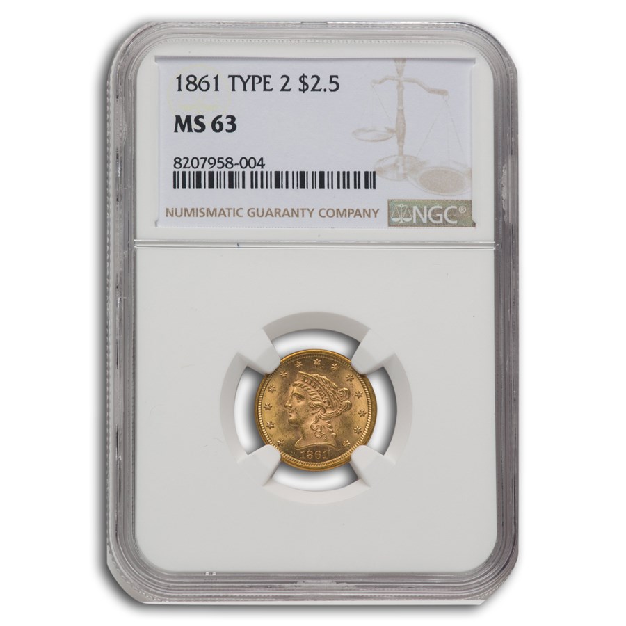 Buy 1861 $2.50 Liberty Gold Quarter Eagle Type 2 MS-63 NGC | APMEX