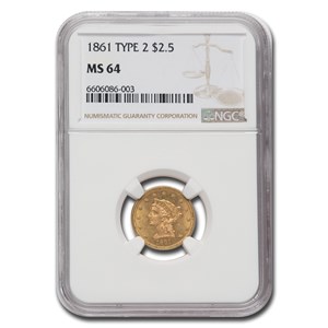 Buy 1861 $2.50 Liberty Gold Quarter Eagle Type 2 MS-64 NGC | APMEX