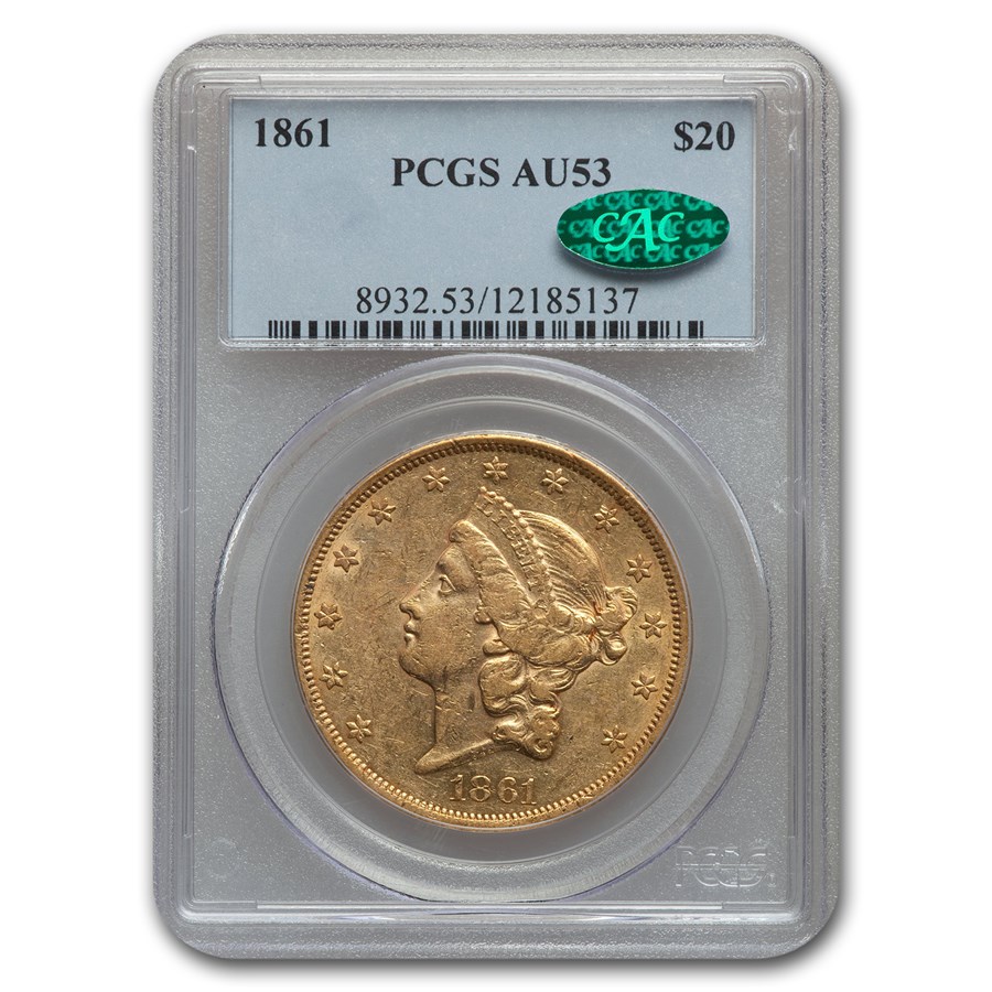 Buy 1861 $20 Liberty Gold Double Eagle AU-53 PCGS CAC | APMEX