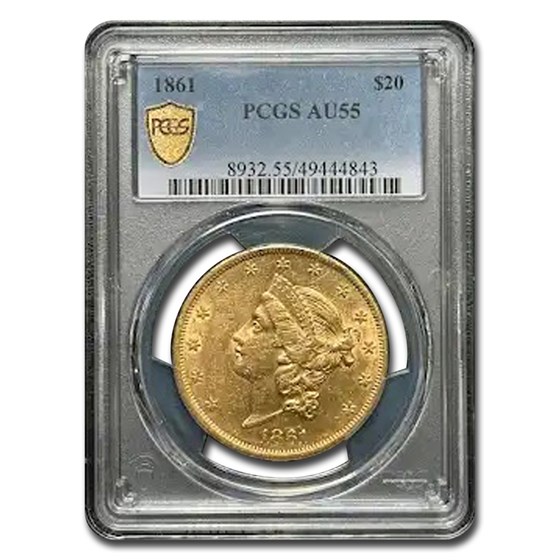Buy 1861 $20 Liberty Gold Double Eagle AU-55 PCGS | APMEX