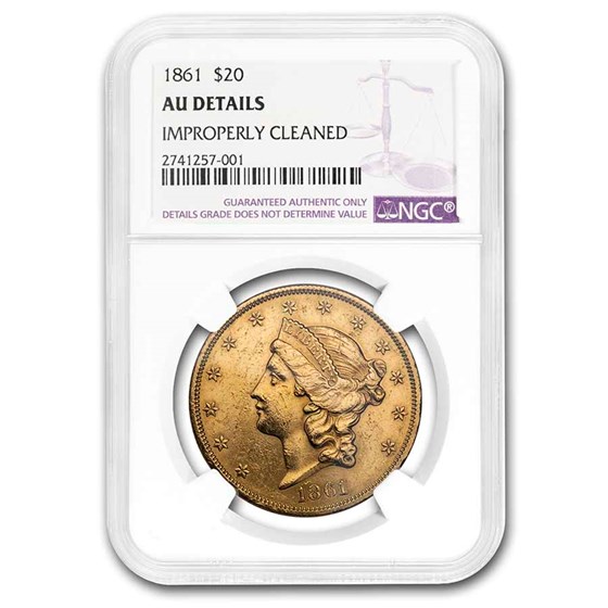 Buy 1861 $20 Liberty Gold Double Eagle AU Details NGC (Cleaned) | APMEX