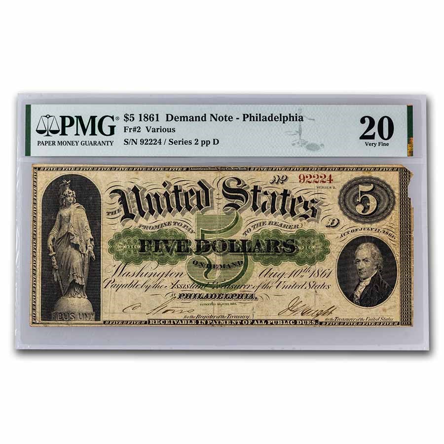 Buy 1861 $5.00 Demand Note Philadelphia VF-20 PMG (Fr#2) | APMEX