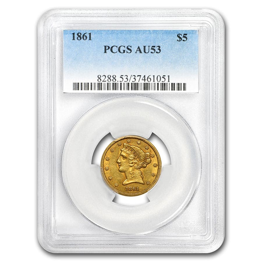 Buy 1861 $5 Liberty Gold Half Eagle AU-53 PCGS | APMEX