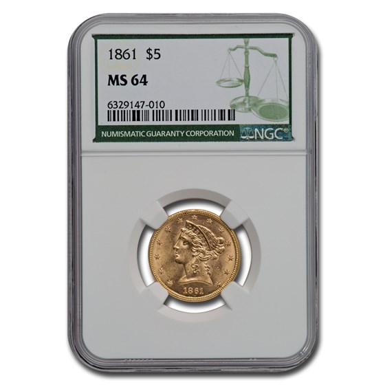 Buy 1861 $5 Liberty Gold Half Eagle MS-64 NGC (Green Label) | APMEX