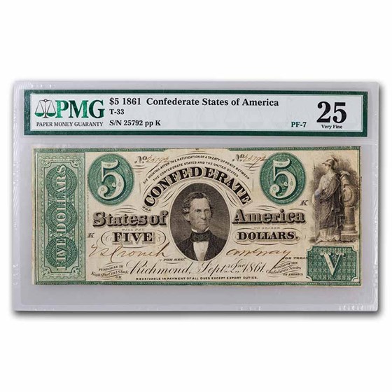 Buy 1861 $5 (T-33) Memminger VF-25 PMG (Details) | APMEX