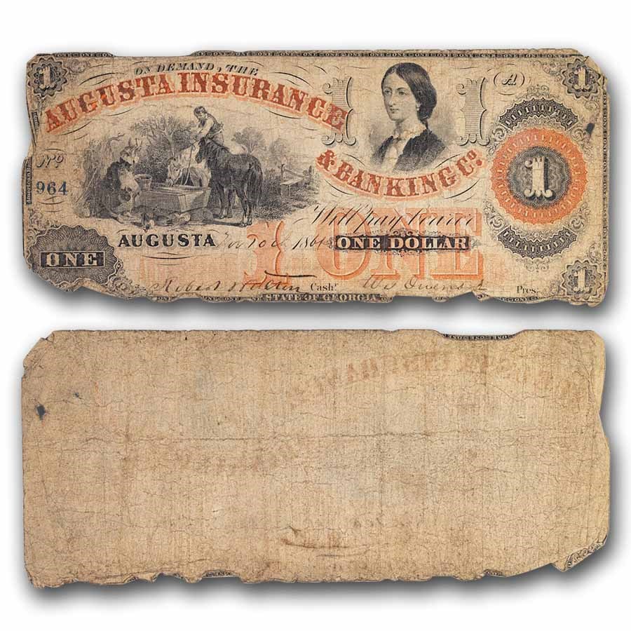 1861 Augusta Insurance & Banking Co $1.00 Note GA-35 Good