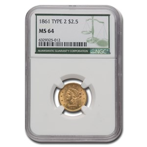 Buy 1861 Liberty Gold Quarter Eagle Type 2 MS-64 NGC (Green Label) | APMEX