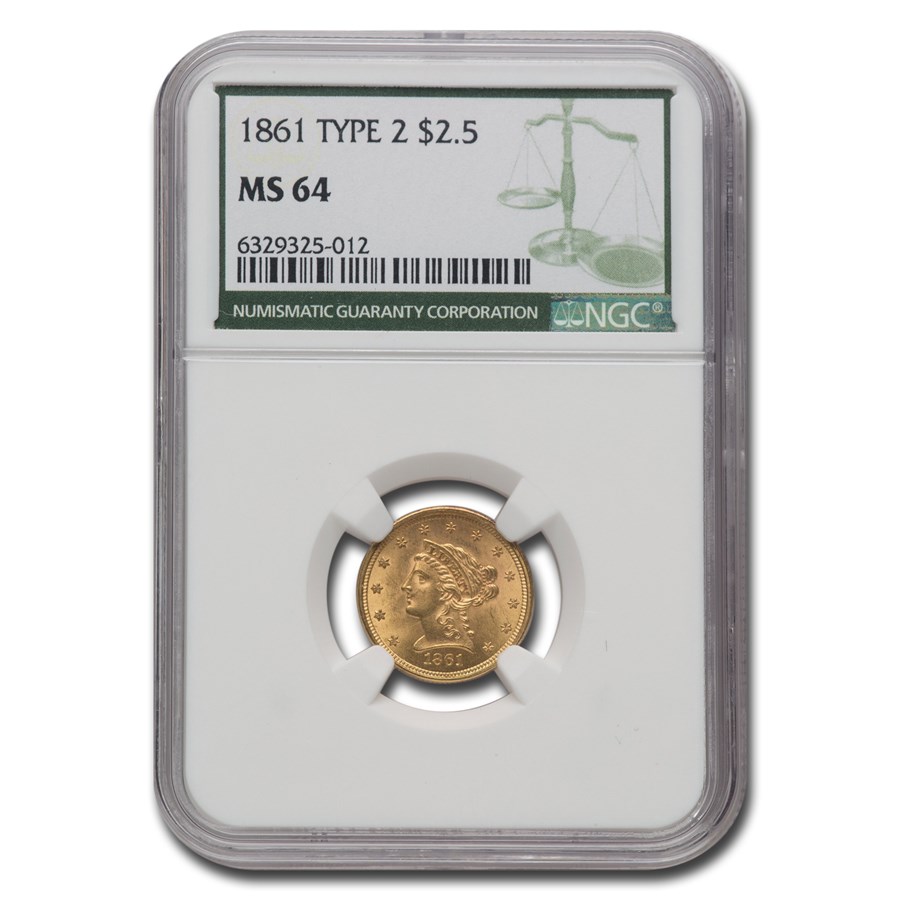 Buy 1861 Liberty Gold Quarter Eagle Type 2 MS-64 NGC (Green Label) | APMEX